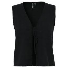 Strickweste Pieces "PCBREE SL TIE KNIT VEST NOOS BC", Damen, Gr. M, schwarz, Strick, Obermaterial: 80% Polyester, 20% Nylon, unifarben, regular fit normal, V-Ausschnitt, Westen Strickweste, mit Bindeband