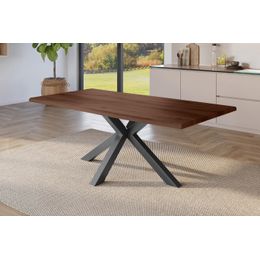 Esstisch Julius / Holz Nussbaum-Optik / 220x100 / Spider-Gestell Schwarz
