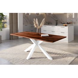 Baumkantentisch POLLY / nussbaumfarben / 220x100 / Spider-Gestell Wei&szlig;