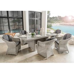 Sitzgruppe Destiny "Malaga Luna", wei&szlig; (vintage wei&szlig;), B:62cm H:85cm T:70cm, Aluminium, Glas, Polyrattan, Sitzm&ouml;bel-Sets, bestehend aus 6x Sessel, 1x Tisch, inkl. Auflagen