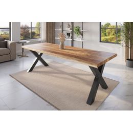 Baumkantentisch ATLAS 300 / Mango roughfarben / 300x100 / X-Gestell Schwarz