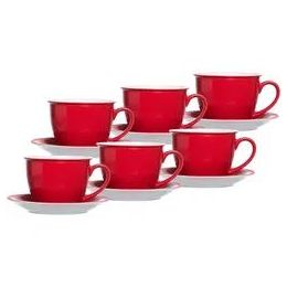 Ritzenhoff & Breker Tasse RITZENHOFF & BREKER "Milchkaffee Tassen mit Untertassen Doppio 350 ml 6er Set", rot, 12 tlg., Porzellan, Trinkgef&auml;&szlig;e, Tasse
