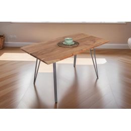 Baumkantentisch CELIA 140 / naturfarben / 140x80 / Hairpin-Gestell Silber
