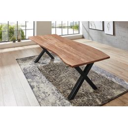 Baumkantentisch XAVER 260 / naturfarben / 260x100 / X-Gestell Schwarz