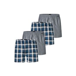 Webboxer Schiesser "Web-Boxershorts 4er Pack", Herren, Gr. L, blau (blau, grau), Obermaterial: 100% Baumwolle CO., Unterhosen