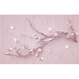 Fototapete papermoon "Blumen mit Schmetterlingen rot", bunt, B:3m L:2,23m, Vlies, Tapeten