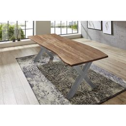 Baumkantentisch XAVER 240 / naturfarben / 240x100 / X-Gestell Silber