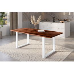 Baumkantentisch POLLY / nussbaumfarben / 220x100 / U-Gestell Wei&szlig;