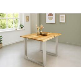 Baumkantentisch QUINTUS / naturfarben / 90x90 / U-Gestell Silber