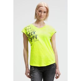 V-Shirt SOCCX, Damen, Gr. L, electric lemon, Single Jersey, Material: 100% Baumwolle, Glitzermuster, bedruckt, regular fit normal, V-Ausschnitt, angeschnitten gerader Abschluss, Shirts, mit &uuml;berschnittenen Schultern