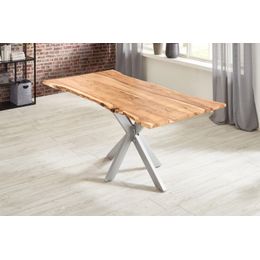 Baumkantentisch HELENE / naturfarben / 120x80 / Spider-Gestell Silber