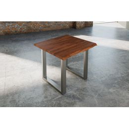 Baumkantentisch LAUREN 90 / nougatfarben / 90x90 / U-Gestell Silber