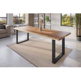 Baumkantentisch ATLAS 300 / Mango roughfarben / 300x100 / U-Gestell Schwarz