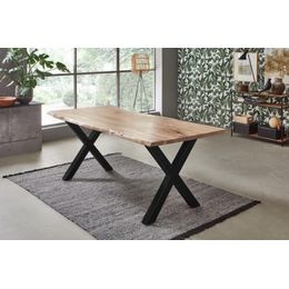 Baumkantentisch FREDERIK / naturfarben / 260x100 / X-Gestell Schwarz