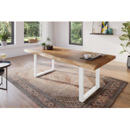 Baumkantentisch ATLAS 200 / Akazie naturfarben / 200x100 / U-Gestell Wei&szlig;