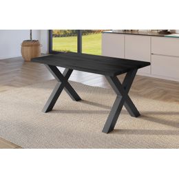 Esstisch Julius / Holz Grau-Optik / 140x80 / X-Gestell Schwarz
