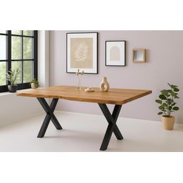 Baumkantentisch CALI 300 / naturfarben / 300x100 / X-Gestell Schwarz