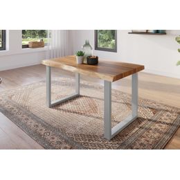 Baumkantentisch ATLAS 140 / Akazie naturfarben / 140x80 / U-Gestell Silber