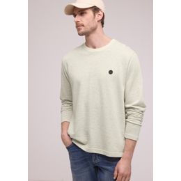 Sweatshirt Street One MEN, Herren, Gr. L (42), hellwei&szlig;, Sweatware, 100% Baumwolle, gestreift, normal, Rundhals, abgesteppt, Sweatshirts Sweatshirt, aus reiner Baumwolle