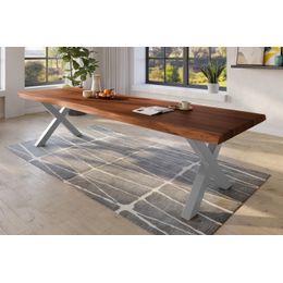 Esstisch Titan / nussbaumfarben / 300x110 / X-Gestell Silber