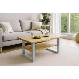 Couchtisch PATRICK / Eiche naturfarben ge&ouml;lt / 115x65 / U-Gestell Silber