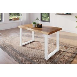 Baumkantentisch ATLAS 120 / Akazie naturfarben / 120x80 / U-Gestell Wei&szlig;