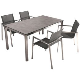 Garten-Essgruppe Garden Pleasure "SIENNA", grau (grau, taupe, silberfarben), B:290cm H:85cm T:158cm, Edelstahl, Kunststoff, Sitzm&ouml;bel-Sets, mit platzsparenden Stapelst&uuml;hlen