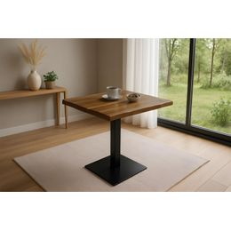 Bistrotisch IRIS / Akazie honigfarben / 70x70 / S&auml;ulen-Gestell eckig Schwarz