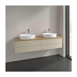 Villeroy & Boch Villeroy und Boch Antao Waschtisch-Unterschrank L28111HJ mit Beleuchtung, 4 Ausz&uuml;ge, 1600 x 360 x 500 mm, Front mit Struktur, Silk Grey Matt Lacquer / Honey Oak
