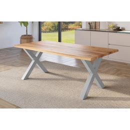 Esstisch Julius / Holz Wildeiche-Optik / 240x100 / X-Gestell Silber