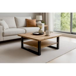 Couchtisch PATRICK 90 / Akazie naturfarben / 90x90 / U-Gestell Schwarz