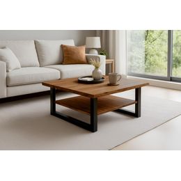 Couchtisch PATRICK 90 / Akazie honigfarben / 90x90 / U-Gestell Schwarz