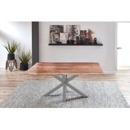 Baumkantentisch QUINCY / naturfarben / 140x80 / Spider-Gestell Silber