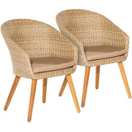 Gartenstuhl Merxx "Arrone", beige, B:66cm H:82cm T:61cm, Rattan, St&uuml;hle, Gartenstuhl, 2er Set, Alu/Polyrattan/Akazie, beige, inkl. Auflage