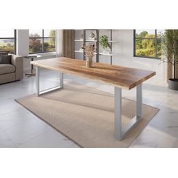 Baumkantentisch ATLAS 300 / Mango roughfarben / 300x100 / U-Gestell Silber