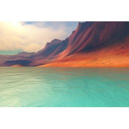 Fototapete papermoon "GEBIRGE-SEE-BERGE WALD HIMMEL WASSERFALL SONNE WOLKEN", bunt, B:3m L:2,23m, Vlies, Tapeten