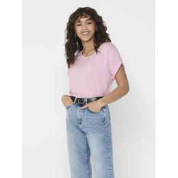 T-Shirt Only "ONLMOSTER &ndash; Kurzarmshirt mit Aufschlag und klassischem Look", Damen, Gr. XL, pink (pink lady), Jersey, Obermaterial: 75% Viskose, 20% Polyester, 5% Elasthan, unifarben, regular fit normal, Rundhals, mit Aufschlag, Shirts T-Shirt, Viskosemischung, regular fit