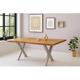 Baumkantentisch CALI 300 / naturfarben / 300x100 / X-Gestell Silber