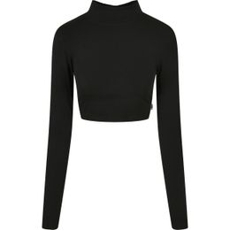 Langarmshirt Urban Classics "Urban Classics Damen", Damen, Gr. XXL, schwarz, 95% Baumwolle, 5% Elasthan, unifarben, slim fit, hoch geschlossener Ausschnitt, Shirts Langarmshirt