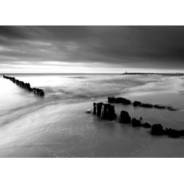 Fototapete papermoon "Strand Schwarz & Wei&szlig;", schwarz (schwarz, wei&szlig;), B:3m L:2,23m, Vlies, Tapeten