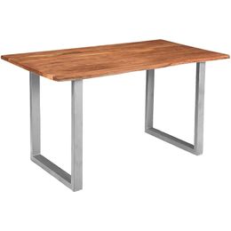 Baumkantentisch INSA / naturfarben / 100x70 / U-Gestell Silber
