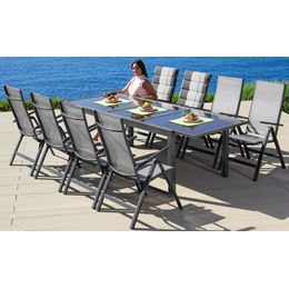 Garten-Essgruppe Merxx "Amalfi", schwarz (anthrazit, braun, diamantfarben), Obermaterial: 100% Polyester, Sitzm&ouml;bel-Sets, inkl. 8 St&uuml;hlen und ausziehbarem Tisch (180 - 240 cm)
