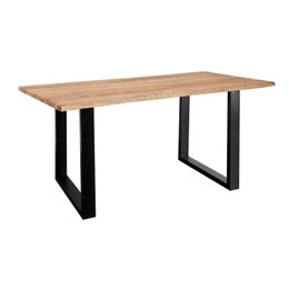 Baumkantentisch MAREK / Sheesham naturfarben / 180x90 / U-Gestell Schwarz