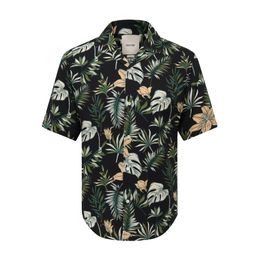 Only & Sons Hawaiihemd ONLY & SONS "ONSJONAS STYLE AOP SHIRT LIFE OTL", Herren, Gr. M, N-Gr, schwarz aop:leaves, Web, Obermaterial: 100% Viskose, bedruckt, slim fit normal, Hemden Hawaiihemd