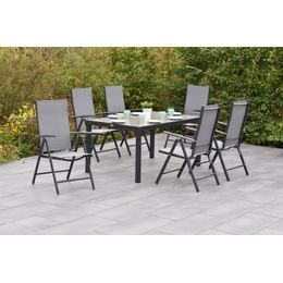 Garten-Essgruppe Merxx "&raquo;Amalfi&laquo;", grau (grau, grau, graphit), Aluminium, Polyester, Sicherheitsglas, Sitzm&ouml;bel-Sets, Tisch: LxB: 150x90 cm