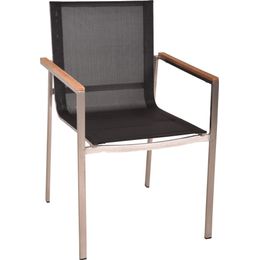 Stapelstuhl Garden Pleasure "DENVER, 2er Set", grau (grau, braun, silberfarben, grau), B:58cm H:86cm T:55cm, Kunststoff, Massivholz, St&uuml;hle, Stapelstuhl, stapelbar