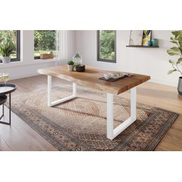 Baumkantentisch ATLAS 160 / Akazie naturfarben / 160x85 / U-Gestell Wei&szlig;