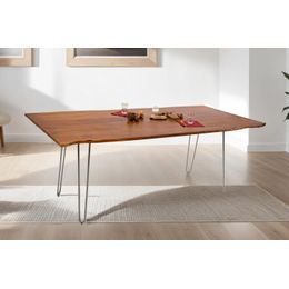 Baumkantentisch HANNAH / nussbaumfarben / 200x100 / Hairpin-Gestell Silber