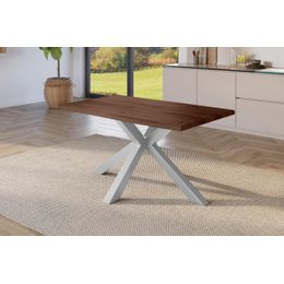 Esstisch Julius / Holz Nussbaum-Optik / 160x85 / Spider-Gestell Silber