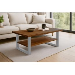 Couchtisch PATRICK / Akazie honigfarben / 115x65 / U-Gestell Silber
